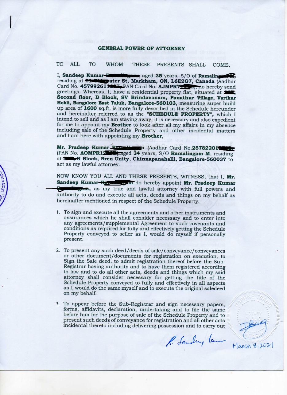 In Order To Purchase Property In India Should I Send The Power Of Attorney Document To The 