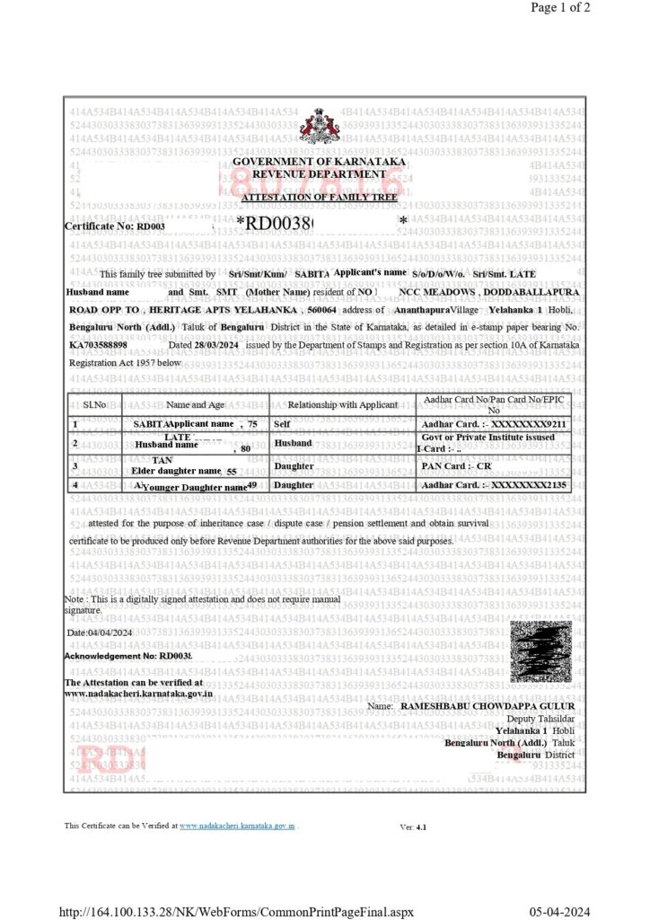 Family Tree Certificate - PGN Property